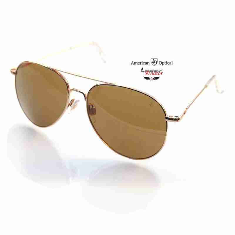 AO American Optical General Pilot Sunglasses - Gold Brown